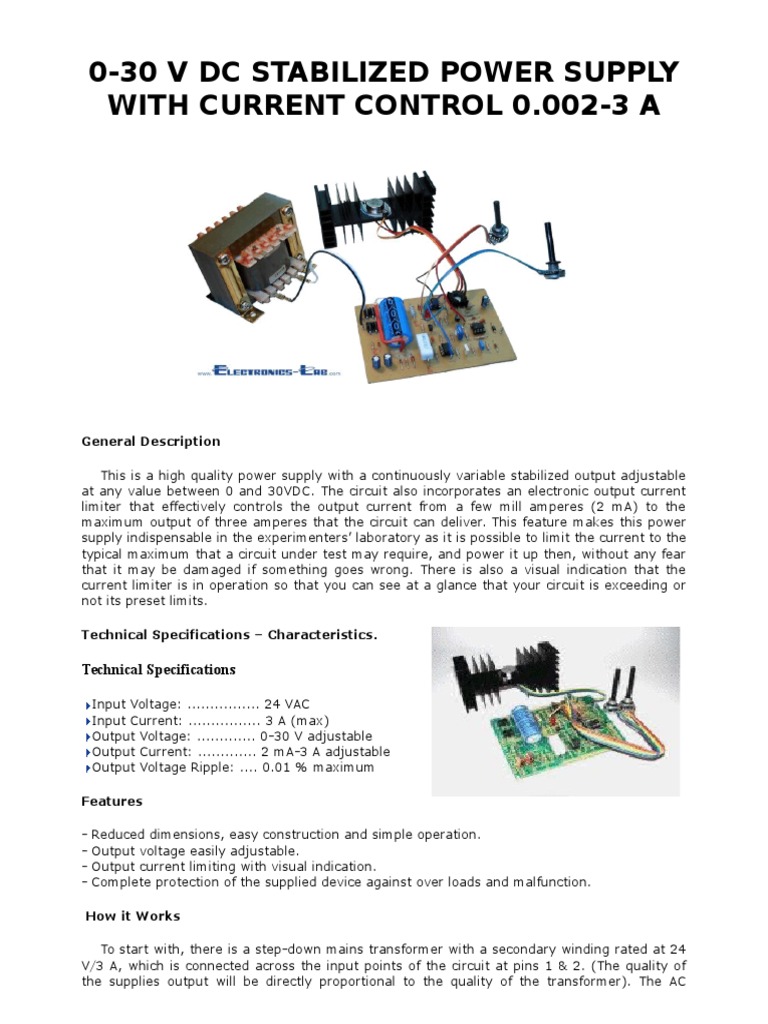 0-30 V DC Stabilized Power Supply With Current Control 0.002-3 A | PDF ...