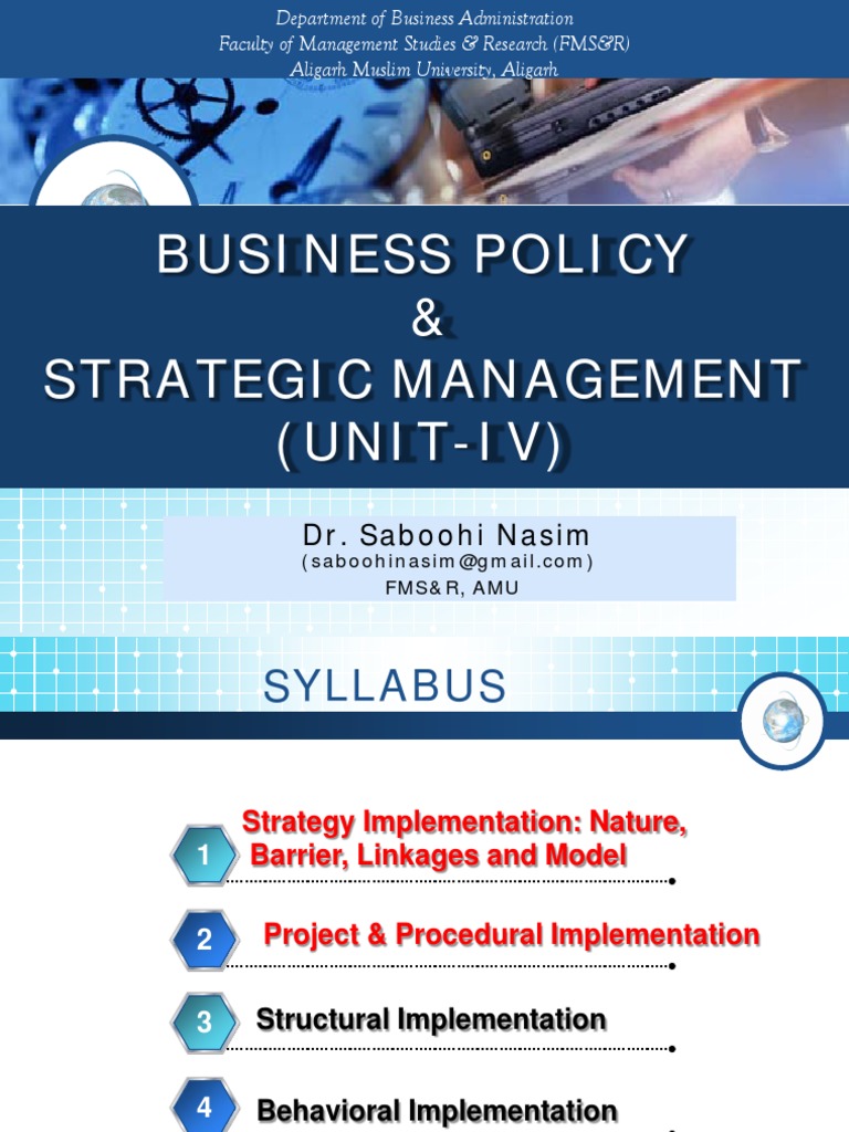 BPSM Unit IV Strategy Implementn 1 | PDF | Implementation | Strategic ...