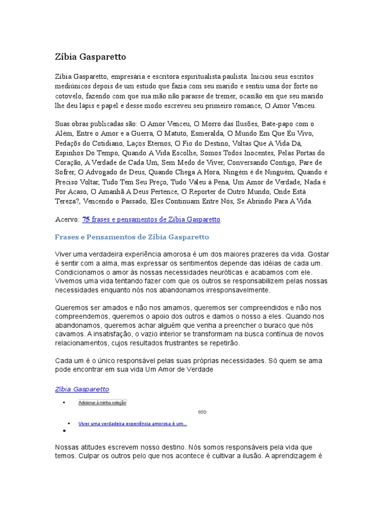 Zibia Gaspareto Escritora | PDF | Morte | Amor