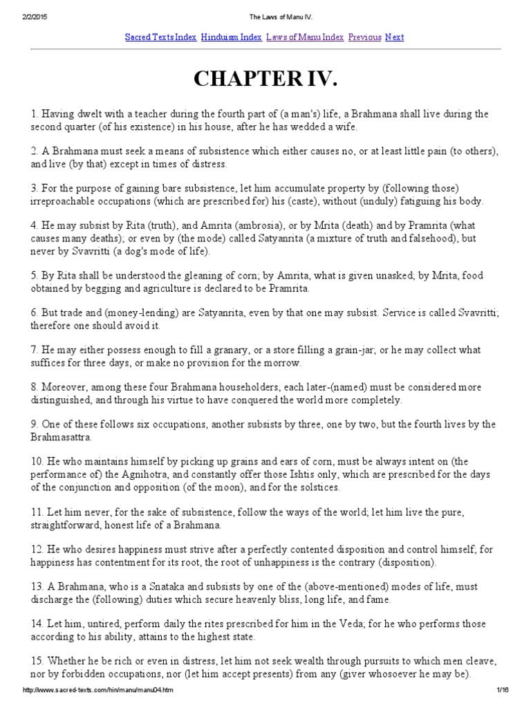 The Laws of Manu IV PDF | PDF | Vedas | Guru