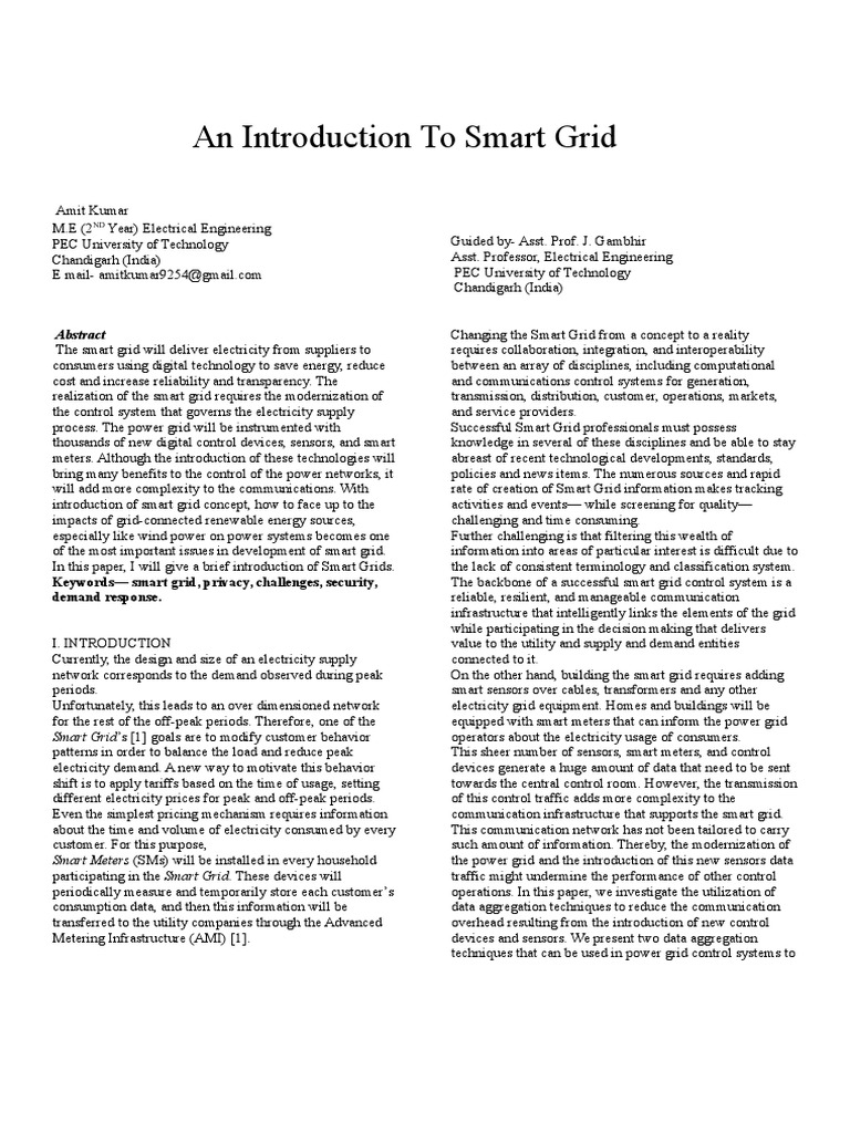 Introduction To Smart Grid | PDF | Smart Grid | Electrical Grid