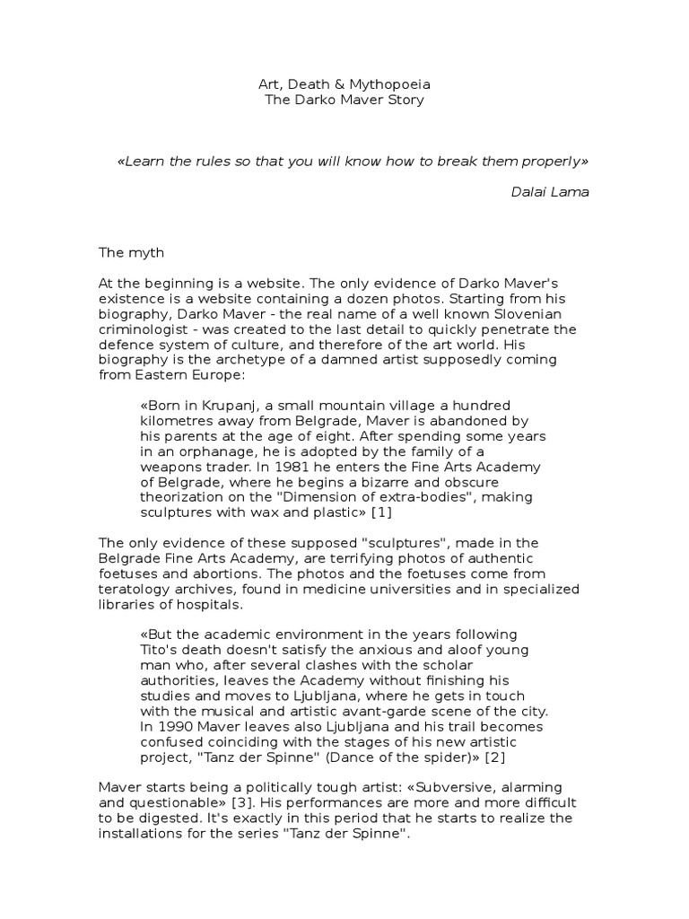 Art, Death & Mythopoeia The Darko Maver Story | PDF