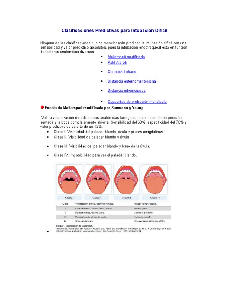 Clasificaciones Predictivas para Intubación Difícil: Escala de ...