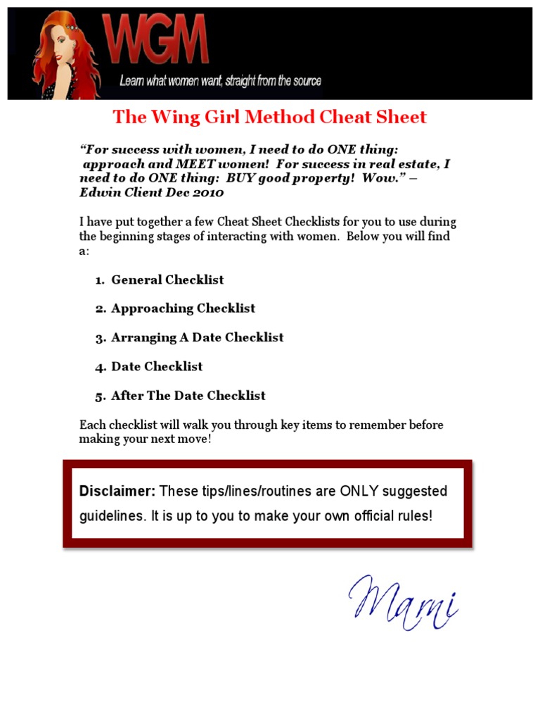 The Wing Girl Method Cheat Sheet | PDF | Kiss | Leisure