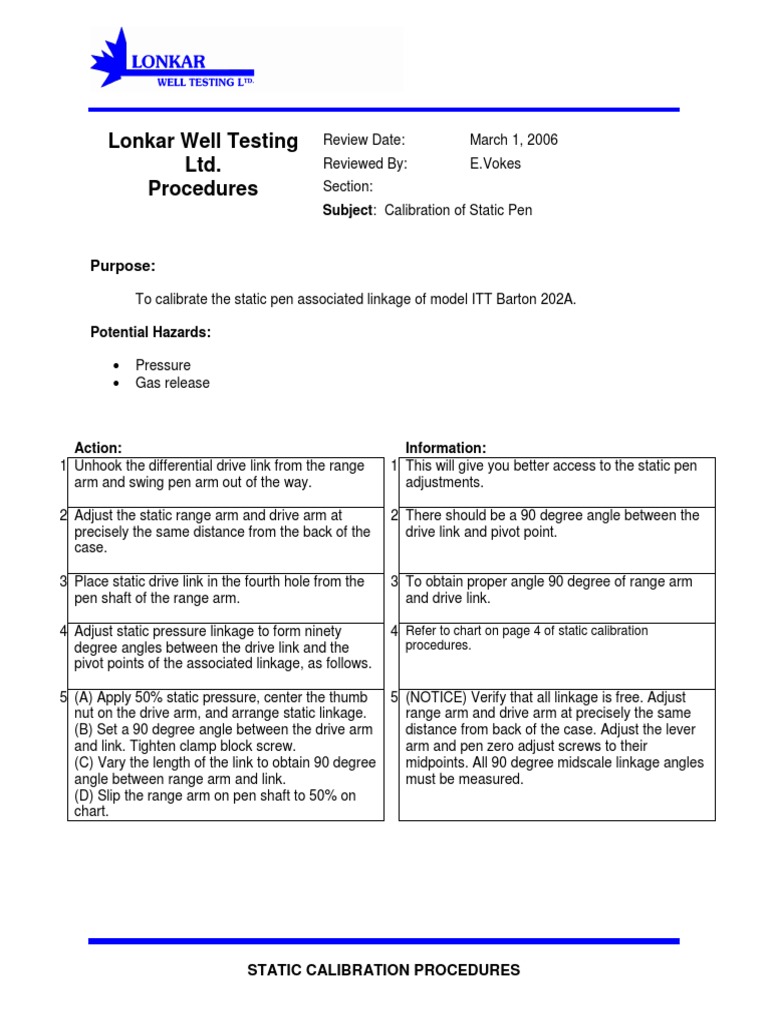 16 - Calibration of Static Pen | PDF | Calibration | Mechanical Engineering