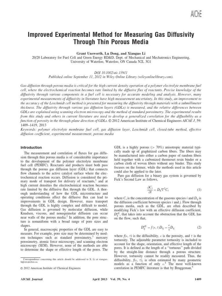 Improved Experimental Method For Measuring Gas Diffusivity Through Thin Porous Media | PDF ...