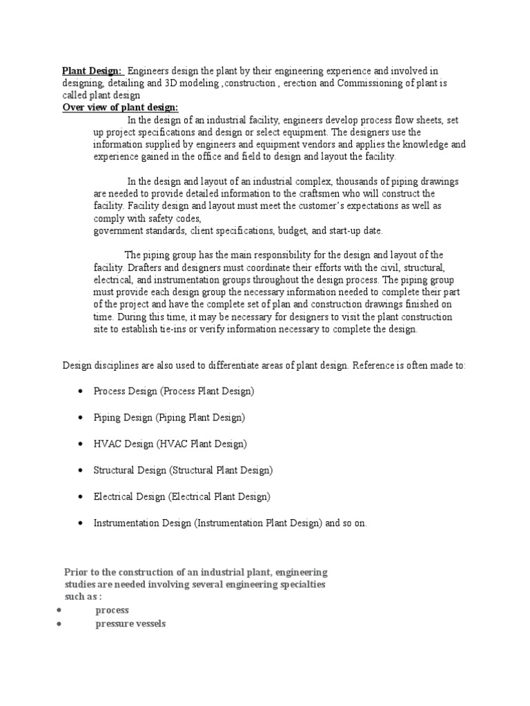Overview of Plant Design | PDF | Design | Specification (Technical ...