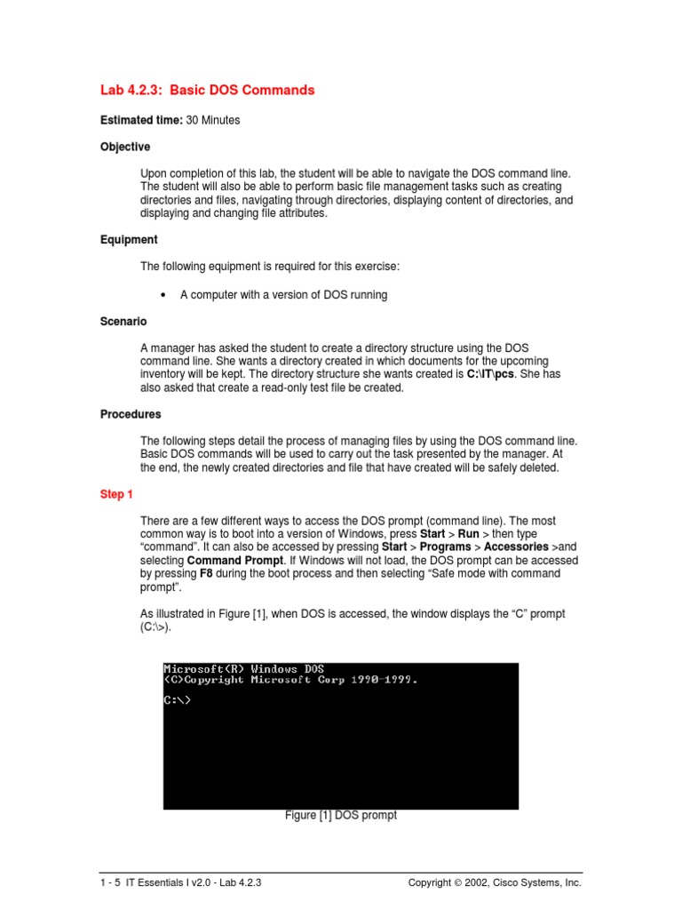 Lab 4.2.3: Basic DOS Commands: Estimated Time: 30 Minutes Objective ...