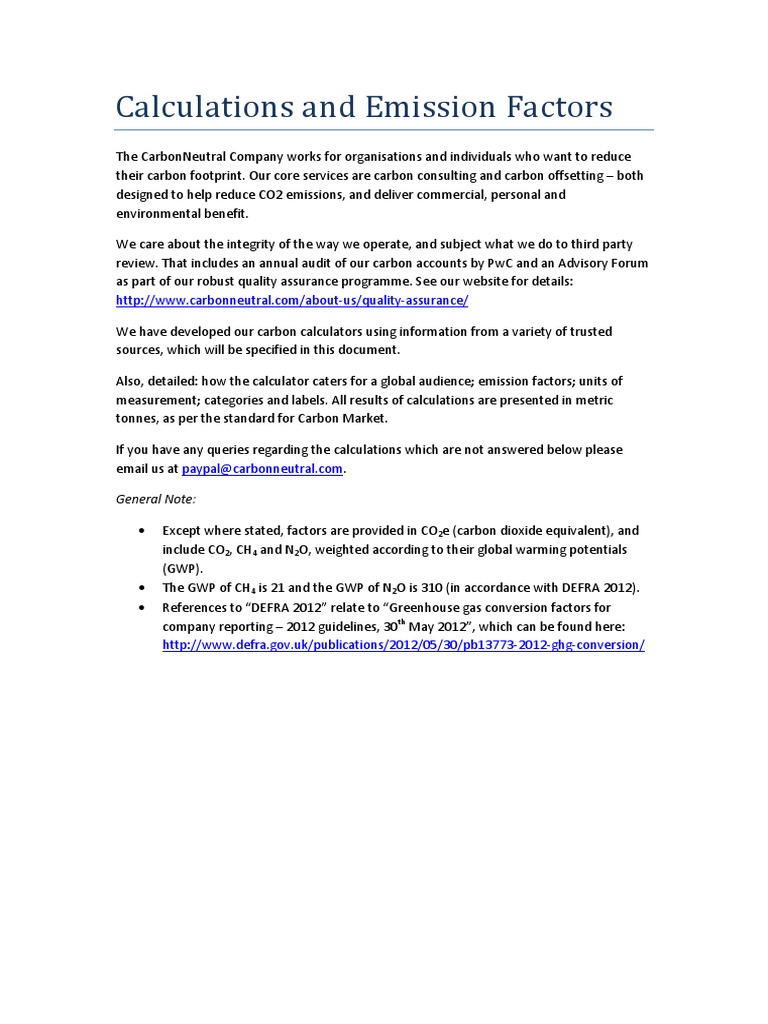 Emission Factor Calculation Guide | PDF | Technology & Engineering