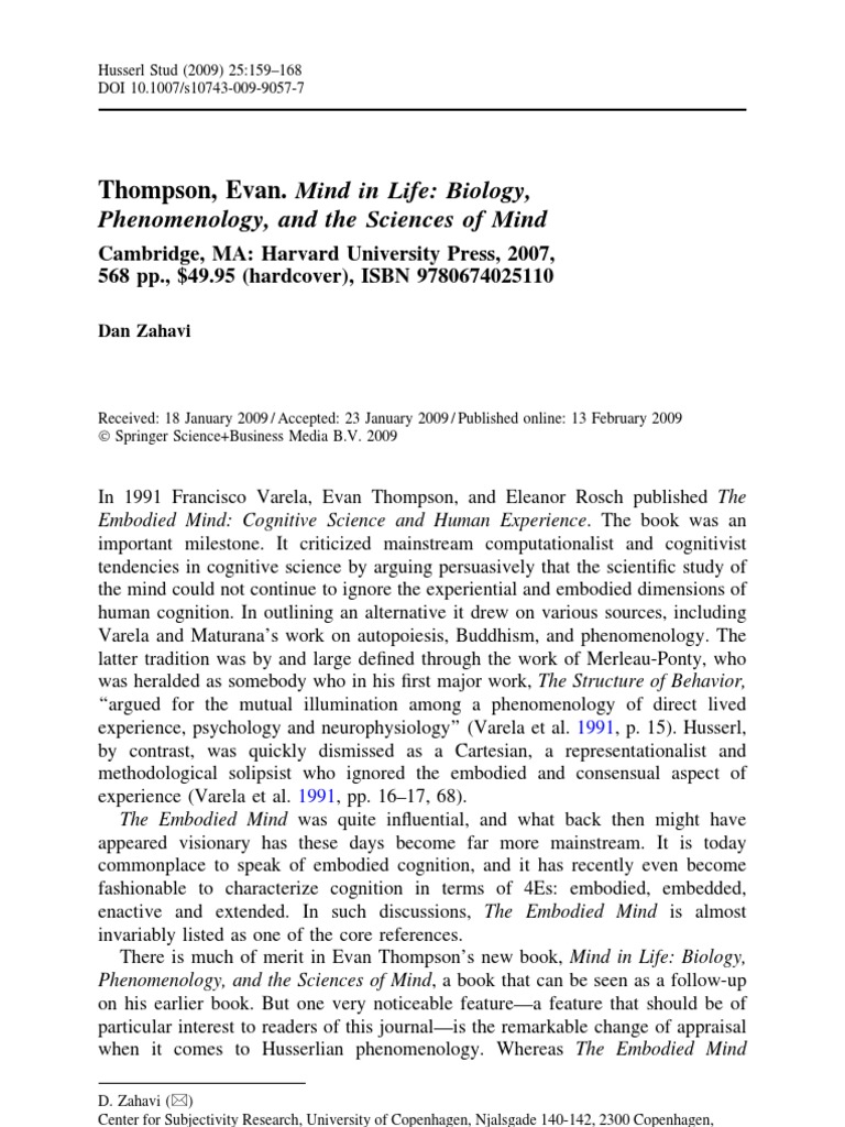 Dan Zahavi Revew of Evan Thompson | PDF | Phenomenology (Philosophy ...