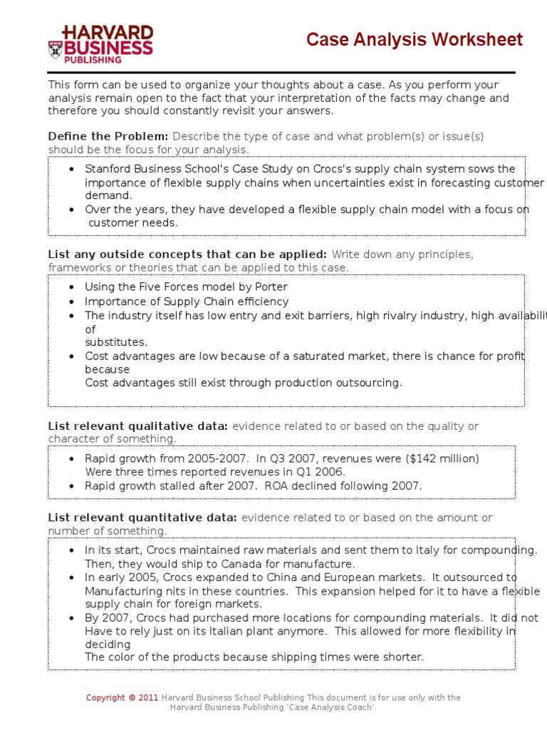 Case Analysis Worksheet: Define The Problem | PDF | Supply Chain ...
