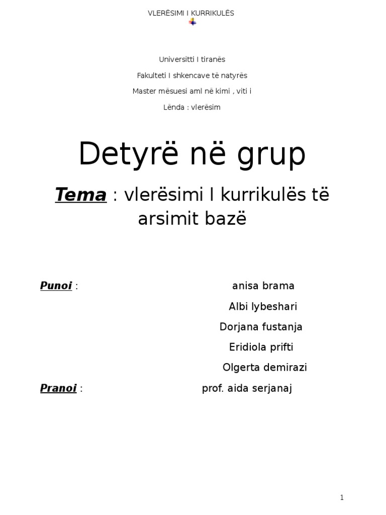 Detyra e Vleresimit Ne Grup | PDF