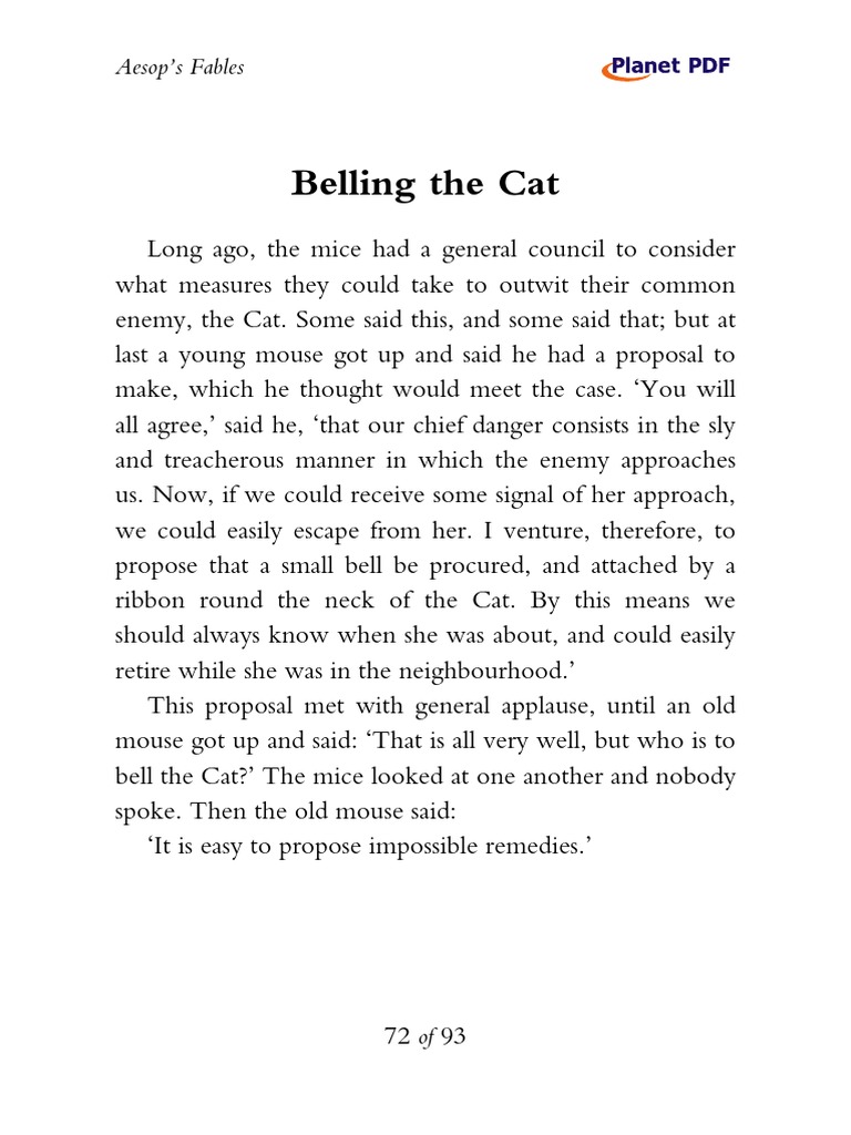 Aesop's Fable: Belling the Cat | PDF