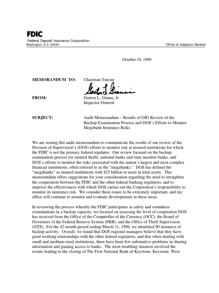 Memo Sample | PDF | Federal Deposit Insurance Corporation | Office Of ...