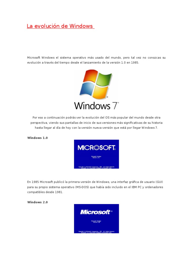 La Evolución de Windows | PDF | Microsoft Windows | Microsoft