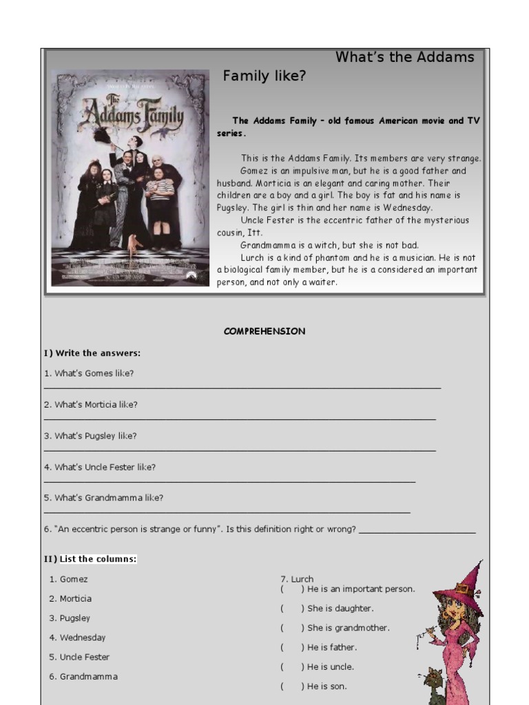 Addams Family Character Overview | PDF | Fictional Families ...