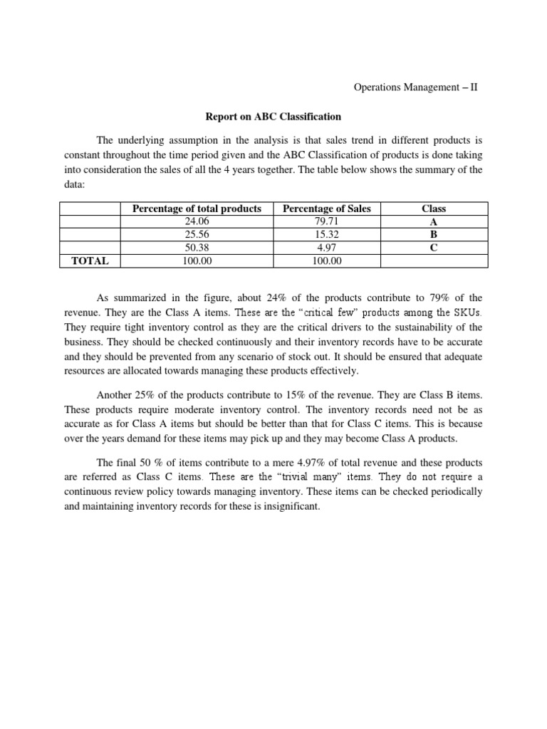 Report On ABC Classification | PDF