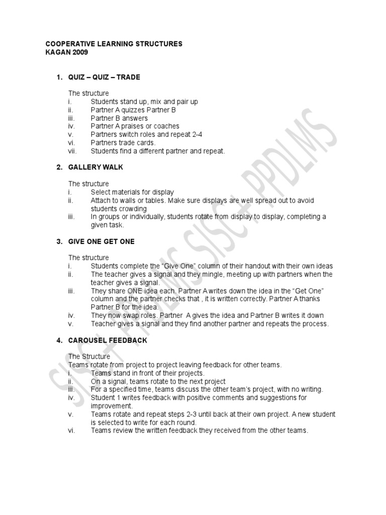 Kagan's Give One Get One Structure | PDF | Cognition | Pedagogy