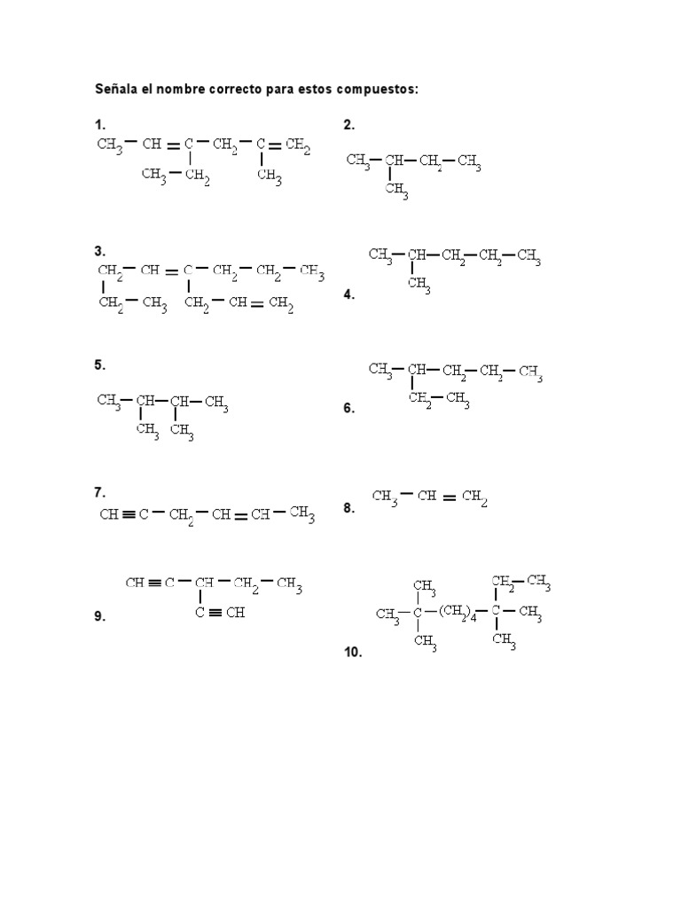Alcanos Alquenos y Alquinos Ejercicios | PDF | Hidrocarburos | Química Orgánica