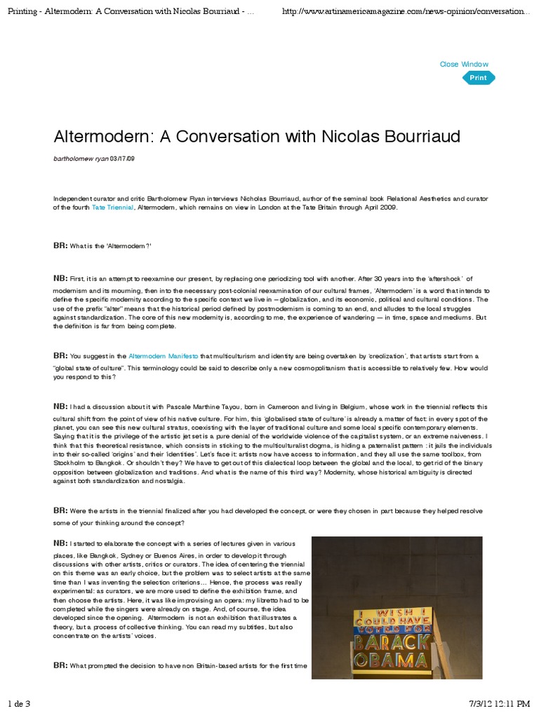 Altermodern - A Conversation With Nicolas Bourriaud - Art in America ...