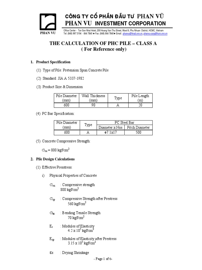 The Calculation of PHC Pile - 600-800-A | PDF
