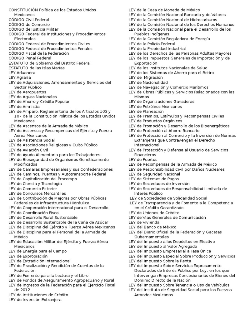 Las principales leyes y códigos de México | PDF | México | Impuestos