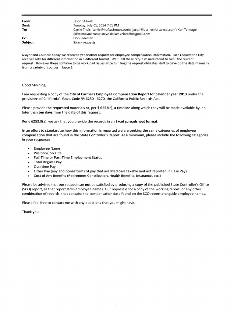 Correspondence by Jason Stilwell To City Council Members, July 1 ...