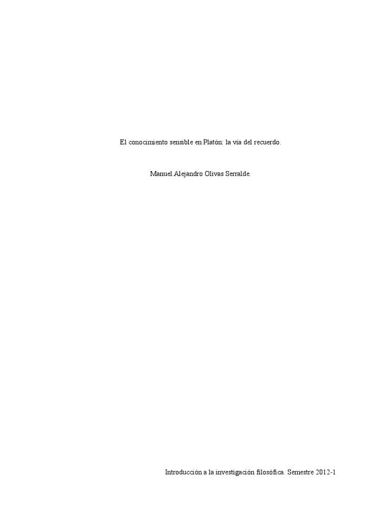 El Conocimiento Sensible en Platón. | PDF | Platón | Alma