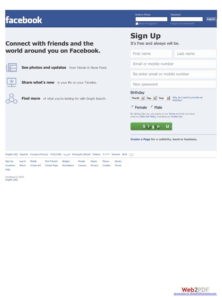 Sign Up: Connect With Friends and The World Around You On Facebook | PDF