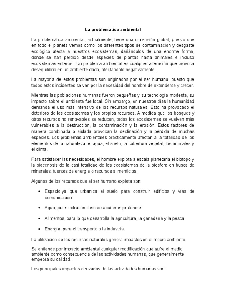 La Problemática Ambiental Ensayo | PDF | Efecto invernadero | Contaminación