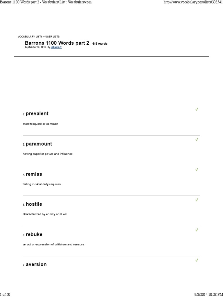 Barrons 1100 Words Part 2 - Vocabulary List PDF | PDF | Defamation ...