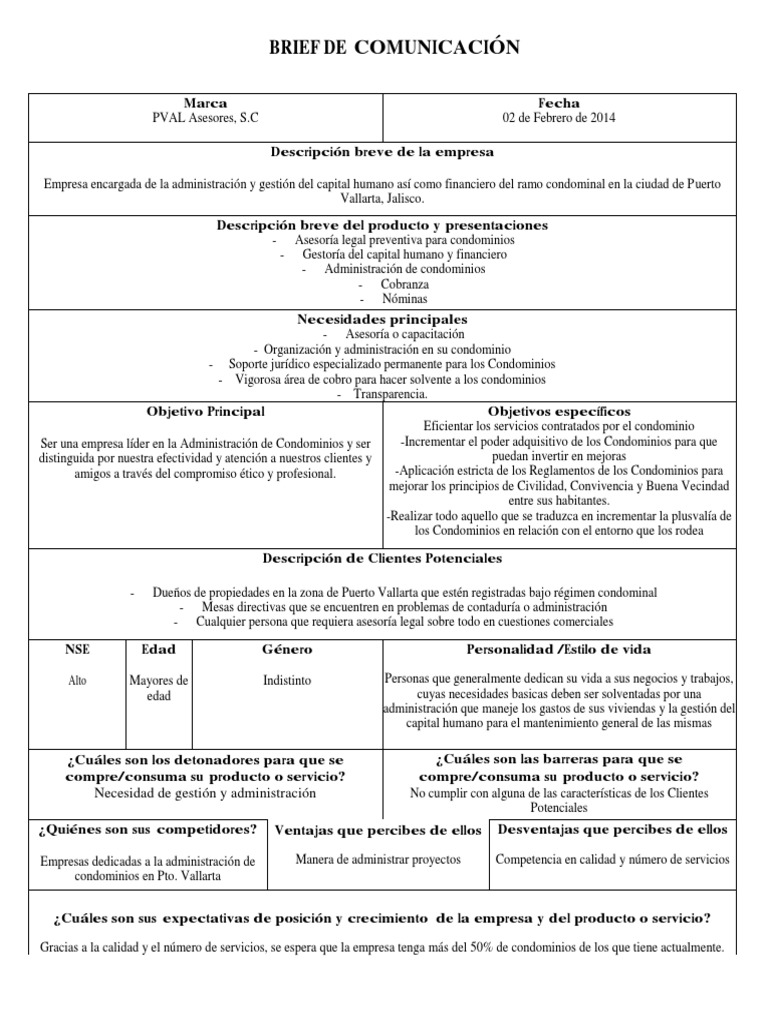 Brief de Comunicacion Pval | PDF | Marca | Producto (Negocio)