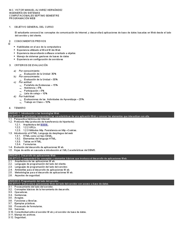 Temario de Programación WEB | PDF | Aplicación web | Red mundial