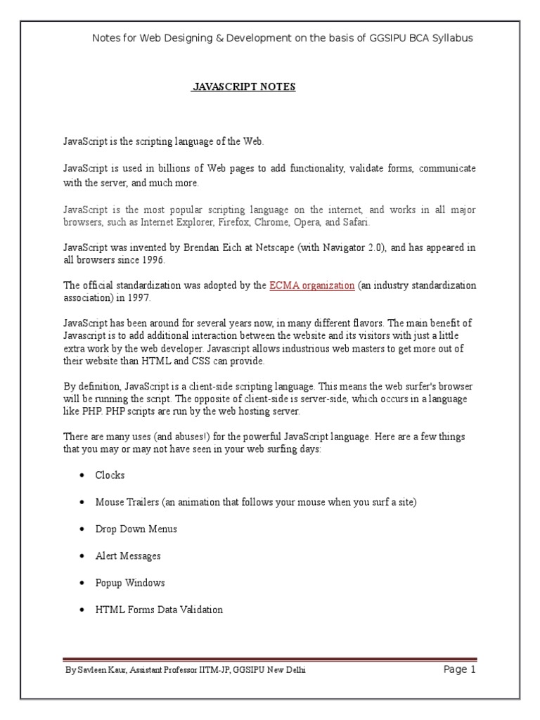 JavaScript Notes | PDF | Java Script | Control Flow