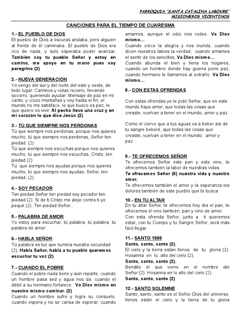 Canciones para Cuaresma | PDF | eucaristía | Cristo (título)