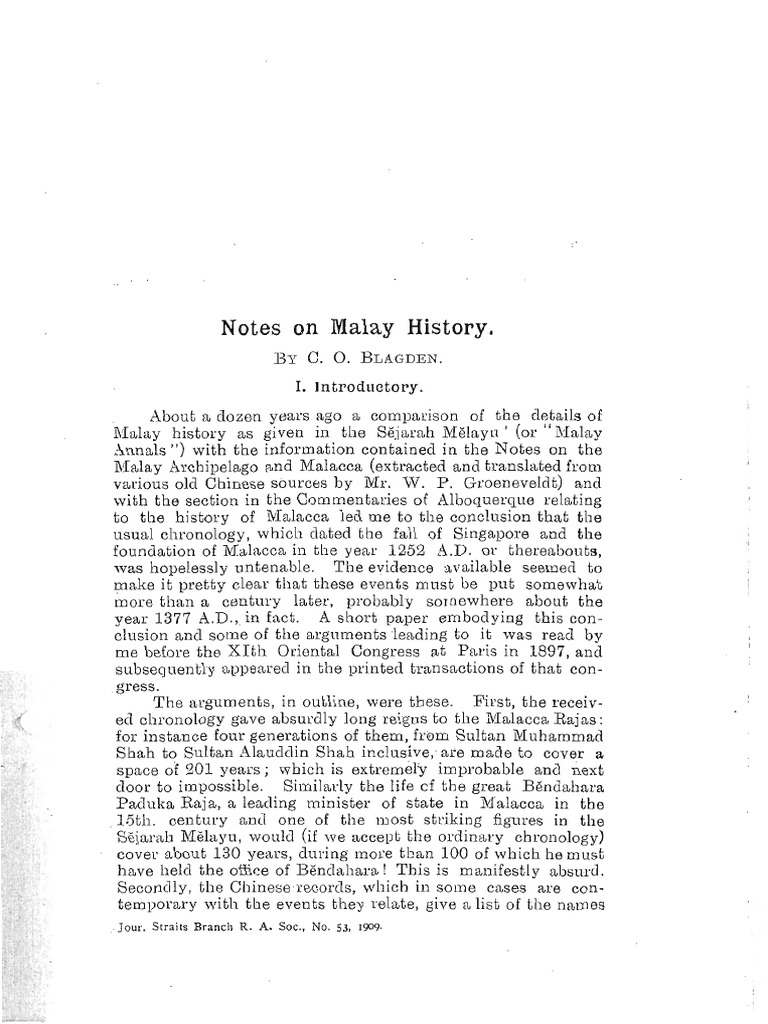 Notes On Malay History | PDF | Languages
