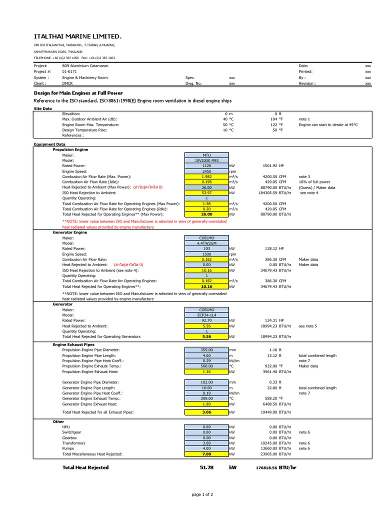 Engine Room Ventilation_Calculation.pdf | Engines | Horsepower