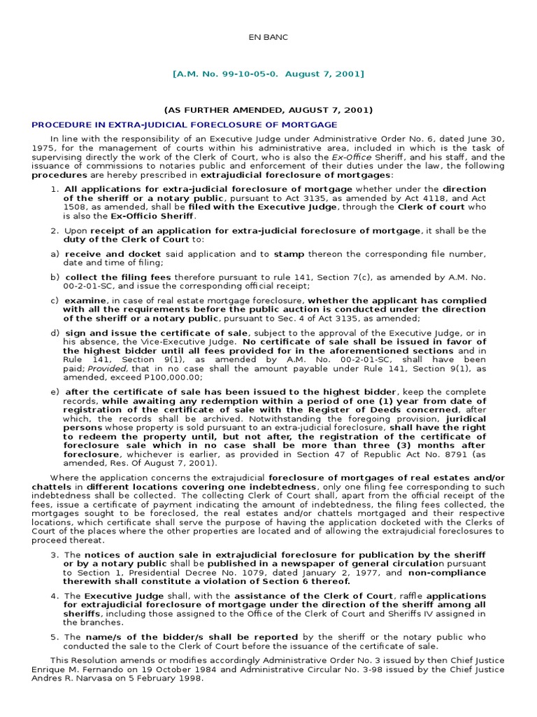Procedures for Extrajudicial Foreclosure | PDF | Foreclosure | Mortgage Law