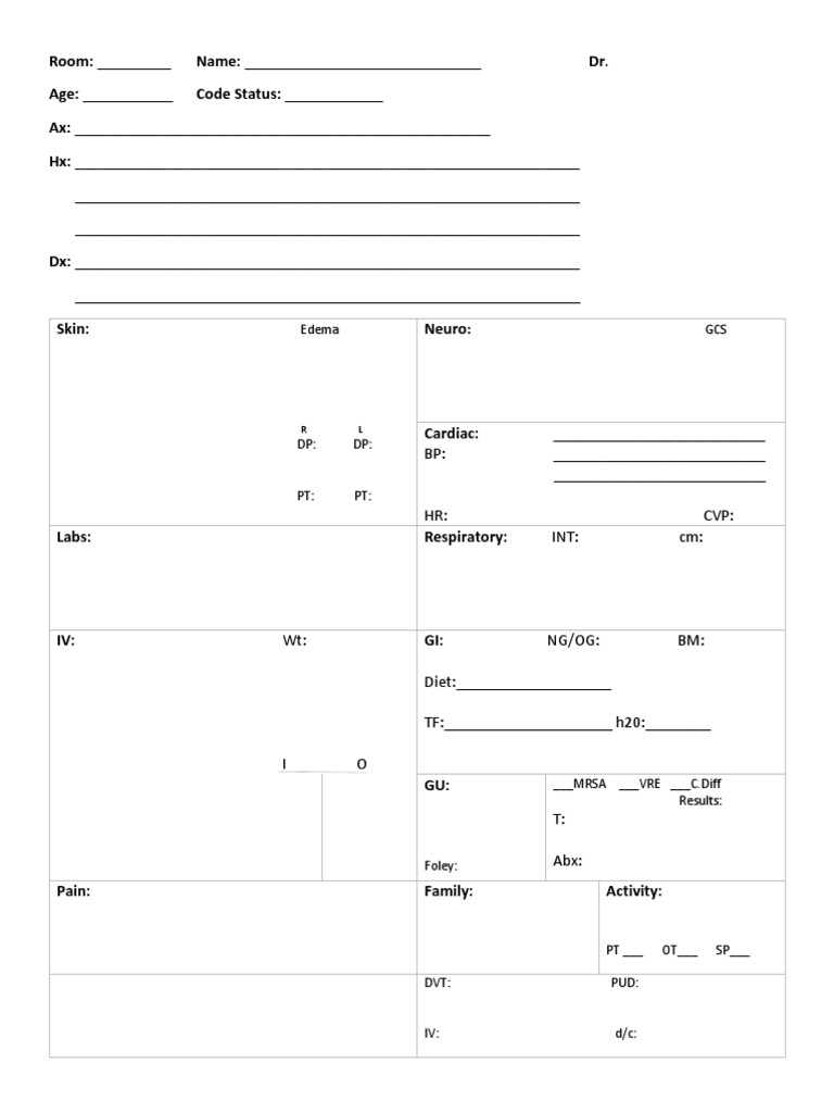ICU Nurse Report Sheet Template | PDF | Computers