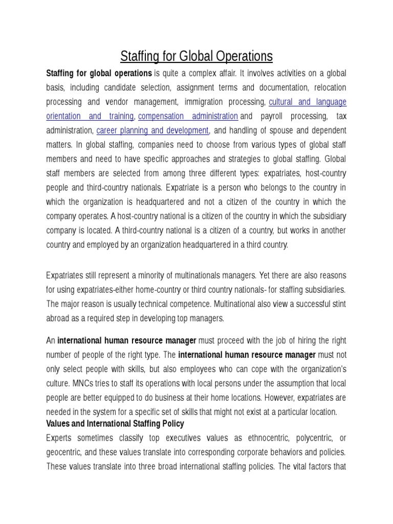 Global Staffing Strategies Explained | PDF | Human Resources ...