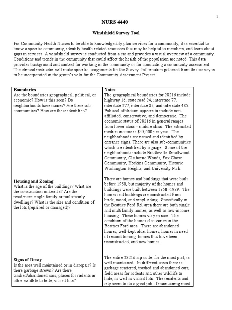 Windshield Survey for Community Health | PDF