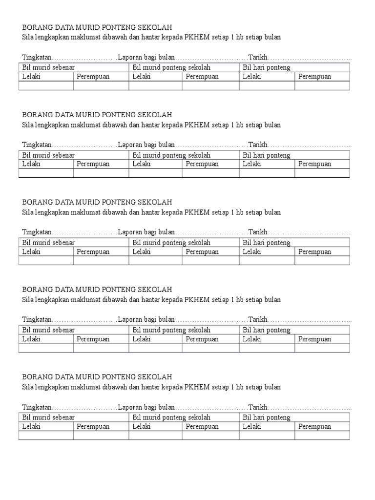 Borang Data Murid Ponteng Sekolah | PDF