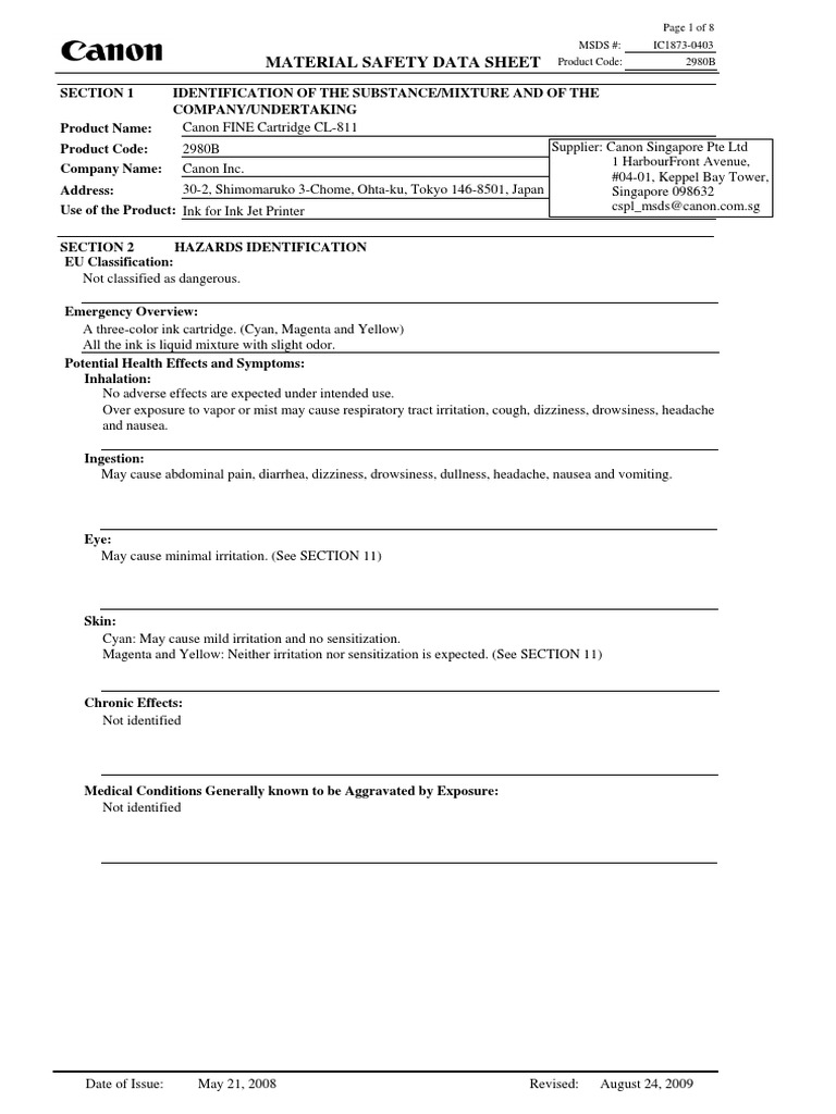 MSDS Inkjet | PDF | Occupational Safety And Health | Safety