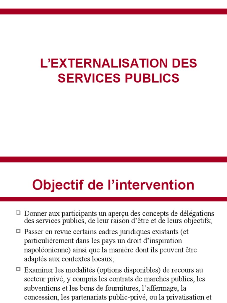 Externalisation Des Services Publics | PDF | Services publics | Partenariat public-privé