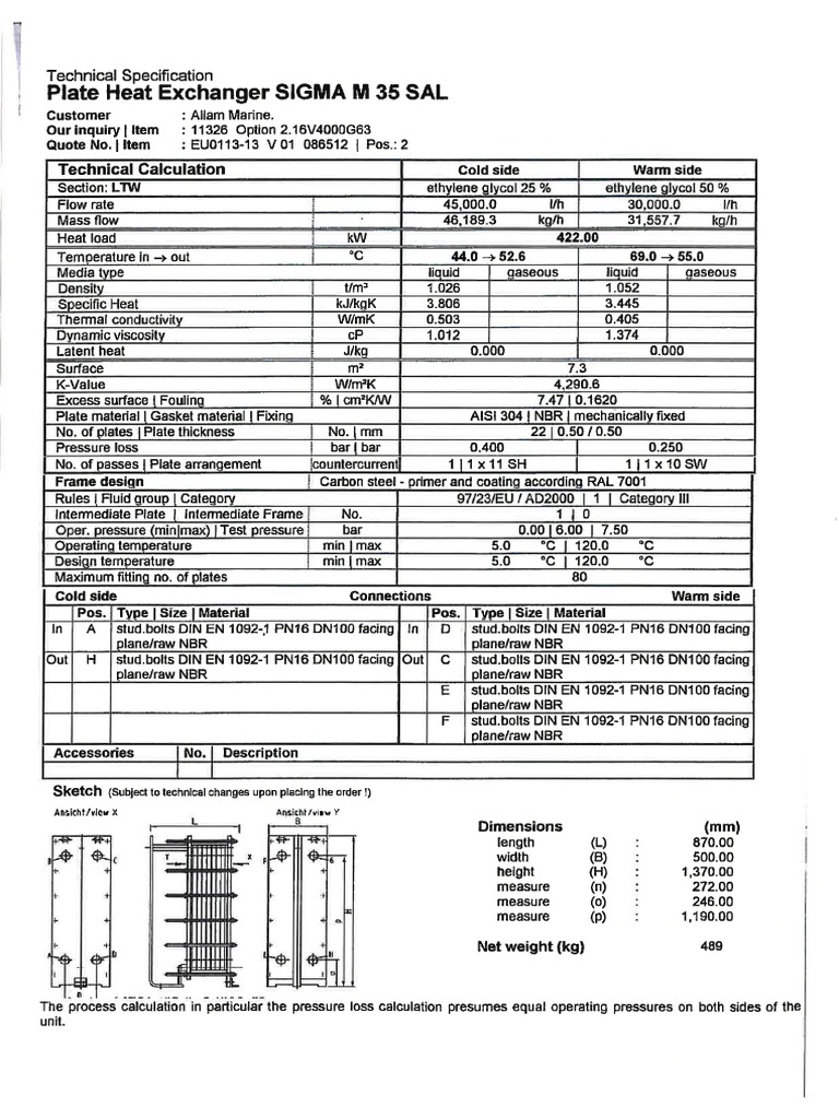 Heat Exchanger Data Sheet | PDF