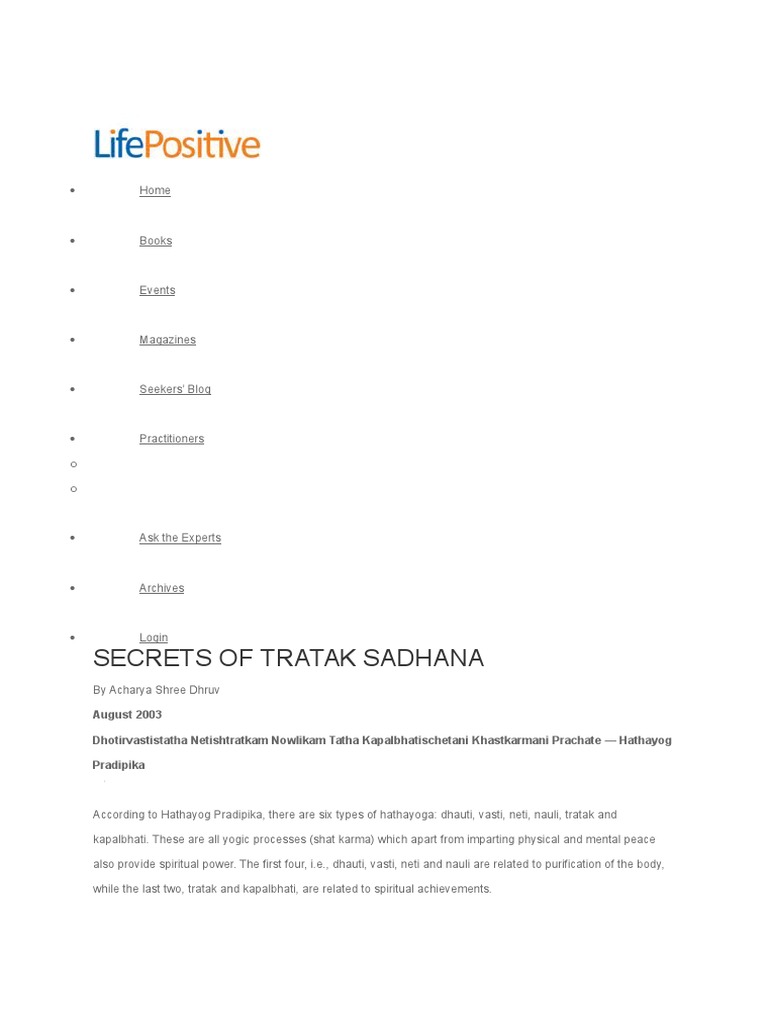 Benefits of Tratak Sadhana | PDF | Hypnosis | Mind