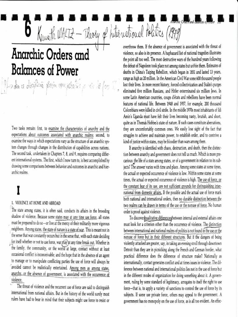 Kenneth WALTZ Anarhic Orders and Balances of Power | PDF | Anarchy ...
