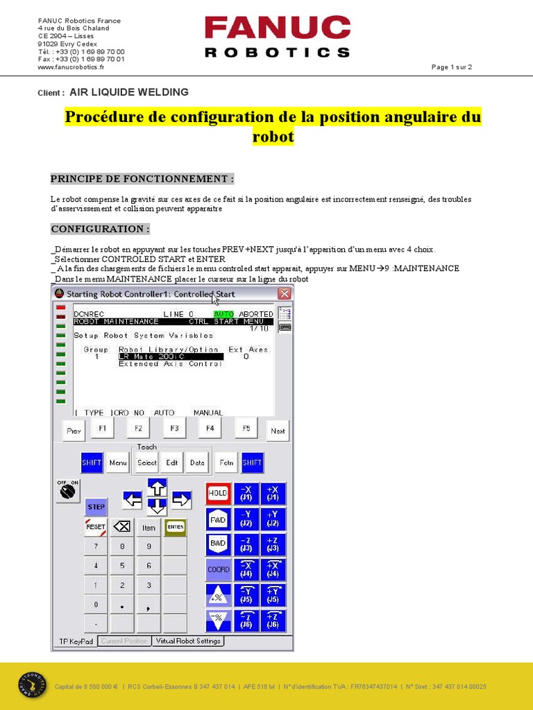 Procedure Configuration Angle Robot Fanuc | PDF