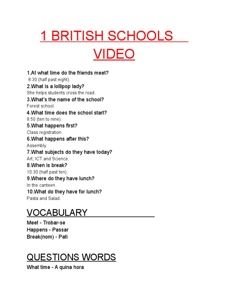 British School Daily Schedule Overview | PDF