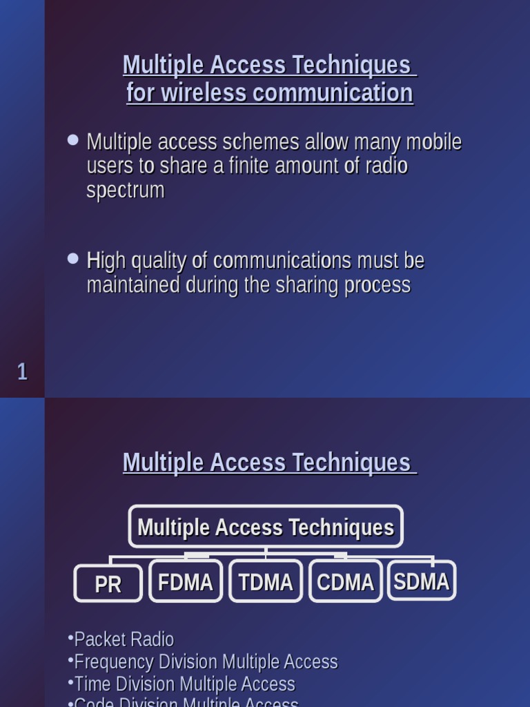 Multiple Access Techniques for Wireless Communication: FDMA, TDMA, CDMA, SDMA | PDF | Channel ...